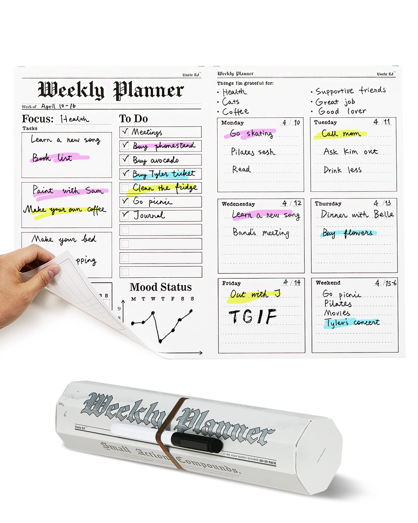 Updated Weekly Planner Magnetic Fridge & Wall, Large Weekly Planner 2023-2024 Dry Erase Sheets, Mood & Habit Tracker Weekly Calendar Pad Tear Off, 60 Pages for Up to One Year Use, 21"x15"