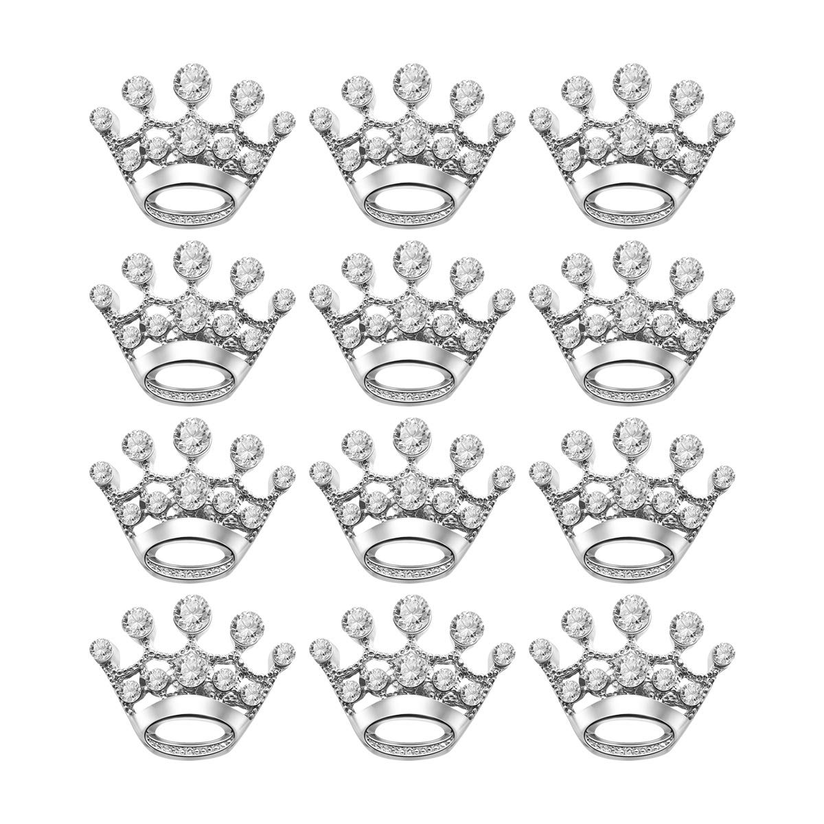 ULTNICE 12pcs Tiara Crown Brooch Pin Wedding Party Pageant Brooch (Silver)
