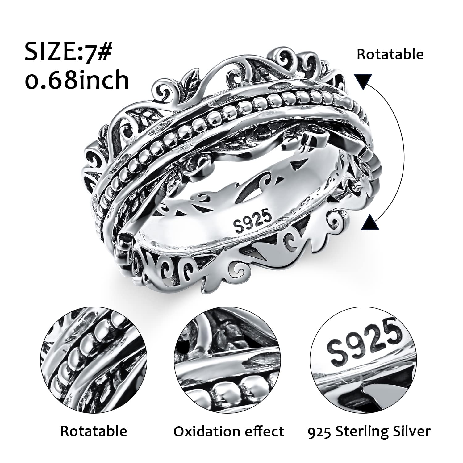 YinShan 925 Sterling Silver Never Give Up Ring Inspirational Thumb Ring for Women Adjustable Wrap Ring Size 8