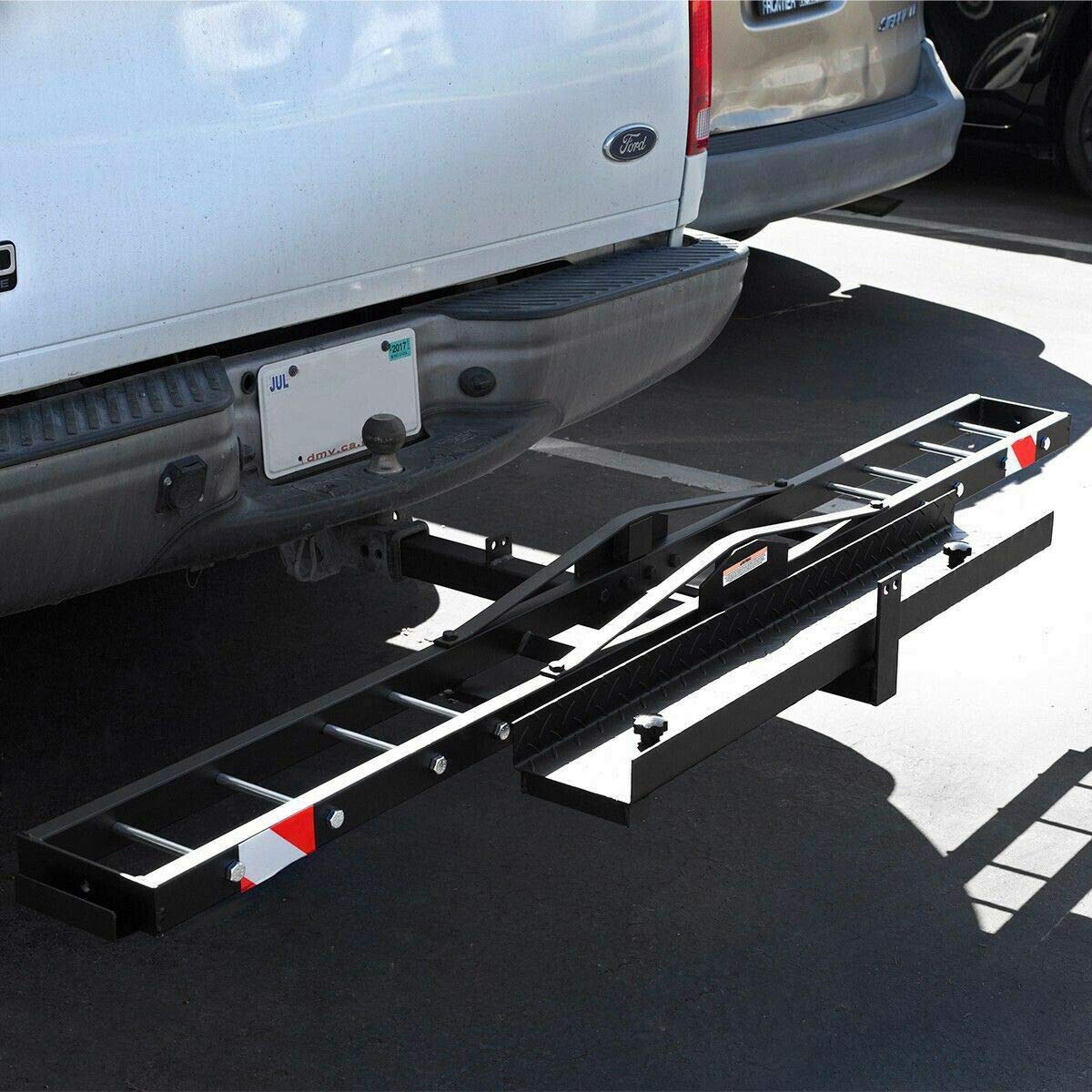 W4-moto 500 lb Motorcycle Scooter Dirtbike Steel Carrier Hauler Hitch Mount Rack with Loading Ramp 2" Receiver Mount