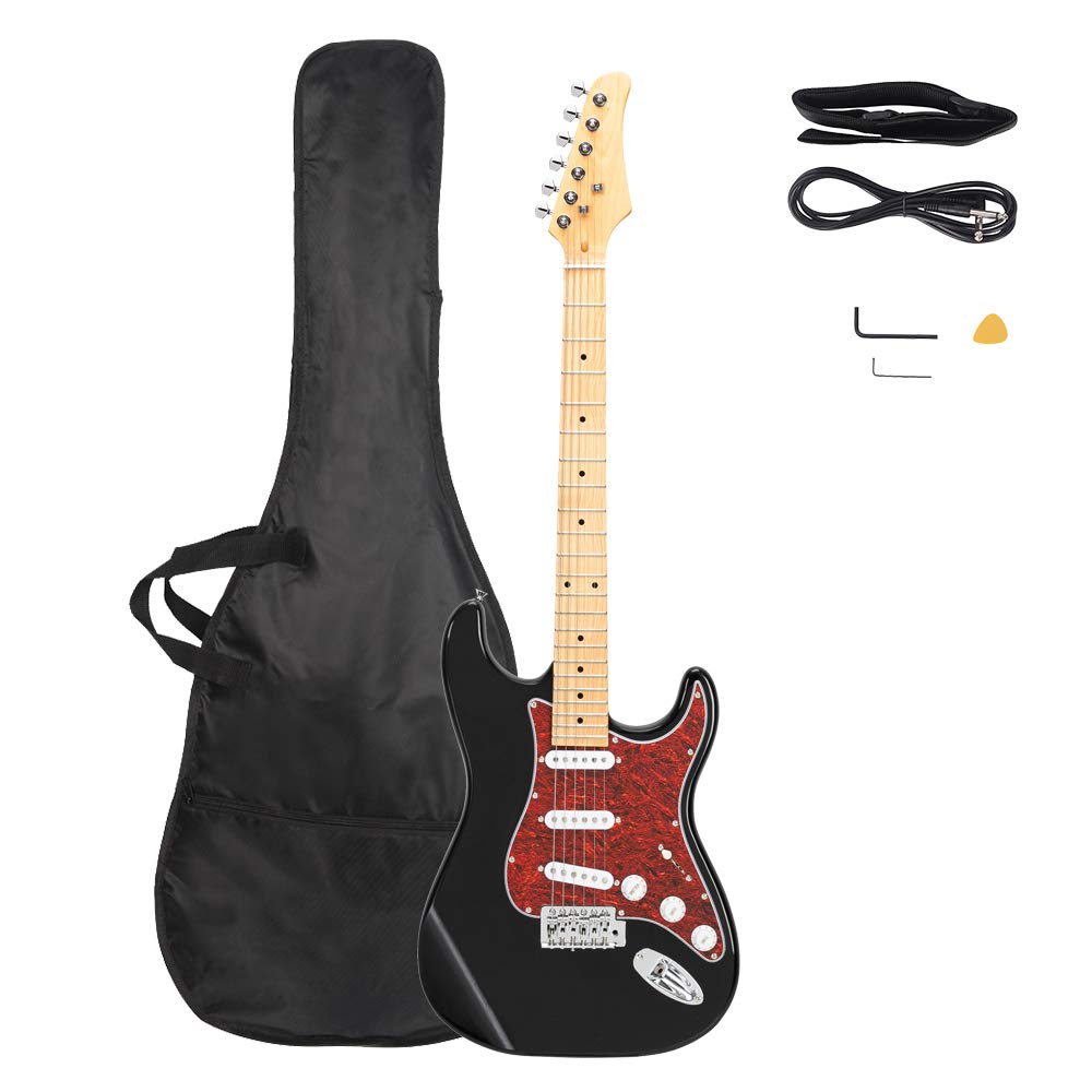 YUFUDE Electric Guitar for Beginner Starter,Beginner Kit with Bag, Strap, Cable,Plectrum,Tremolo Arm (Black)