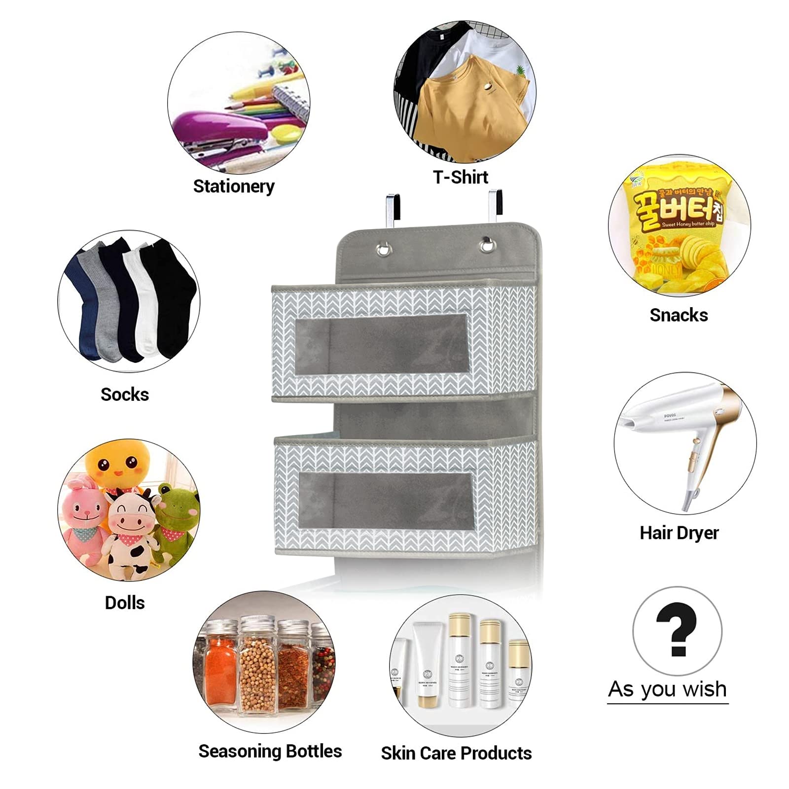VERONLY Over the Door Hanging Organizer with 5 Large Pockets 1 Pack+ Adjustable Cosmetic Drawer Organizer for Bathroom Storage Set of 3