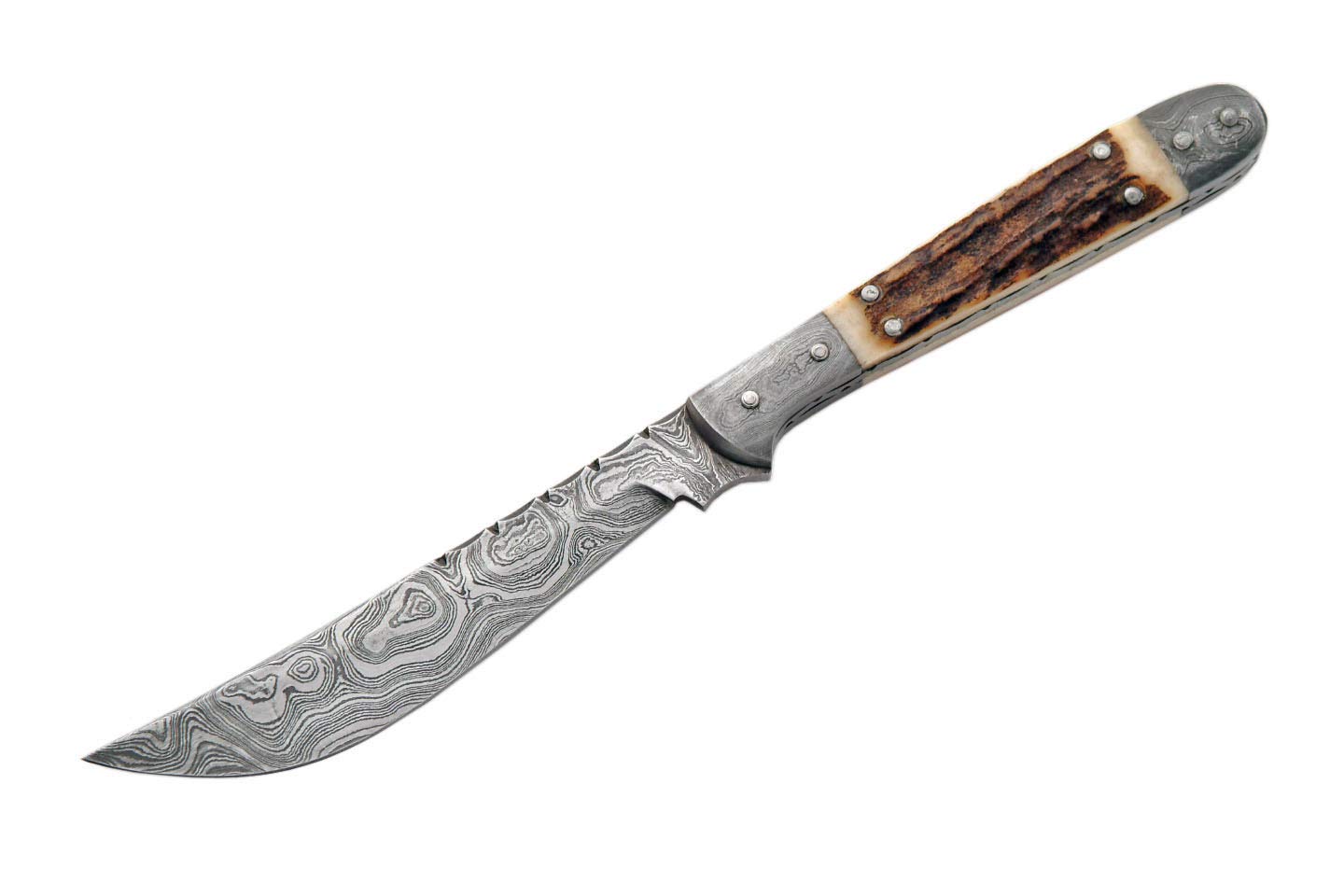 SZCO Supplies 9β Slim Damascus Steel Frontier Hunting Knife with Leather Sheath, Multicolor, One Size, DM-1024