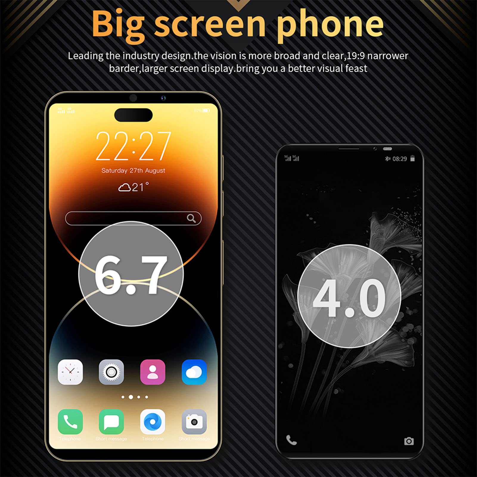 Tangxi I14 ProMax Cell Phone,Unlocked Android11 Smartphone,4GB 64GB,16MP Camera,10 Cores Processor,Face Recognition,BT,FM,GPS,7000mAh,Black