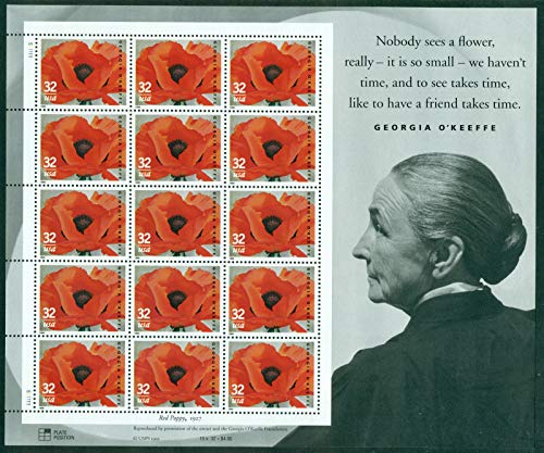 USPS Georgia O'Keeffe, Red Poppy, 1927 (Sheet of 15) 32 Cent Postage Stamps Scott Catalogue #3069