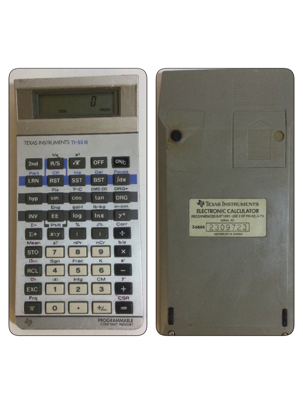 Texas Instruments Ti-55 III Texas Instruments Programmable Constant Memory Battery Operated Electronic Calculator (Recommended Battery: Use 2 of Rw-82, A-76, or Normal Standard Size Button Batteries)