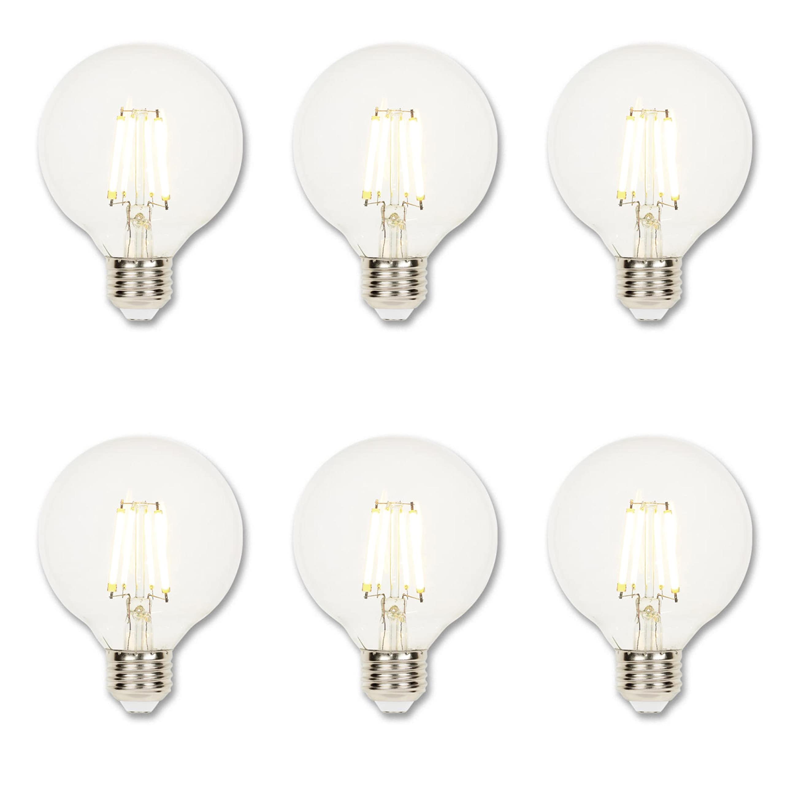 Westinghouse 5317320 6.5 Watt (60 Watt Equivalent) G25 Dimmable Clear Filament LED Light Bulb 6-Pack, Medium Base
