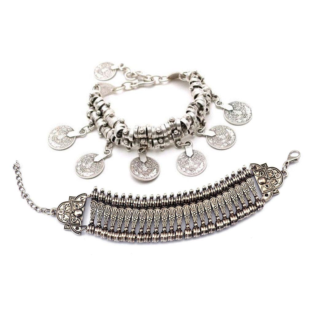 Zealmer Boho Bracelet Set Bohemian Coin Bracelet Tribal Statement Design Hand Bracelet 2 Types