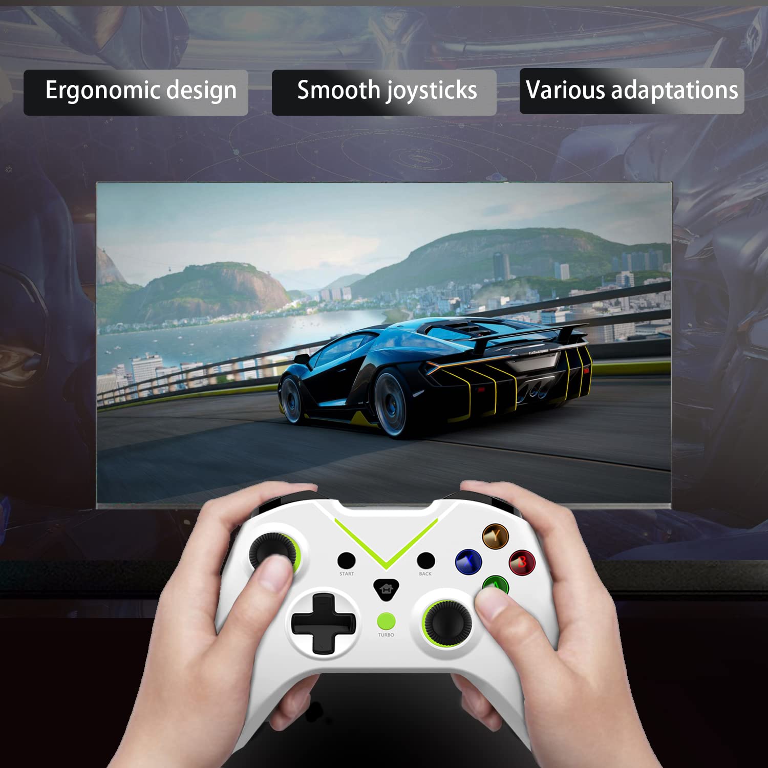 vebesco Xbox Controller - Turbo Gaming Controller, 2.4GHz Wireless High Data Rate Connection, Built with 2 Vibration Motors, Compatible with Xbox one, Xbox Series and PC Windows 7/8/10/XP, white