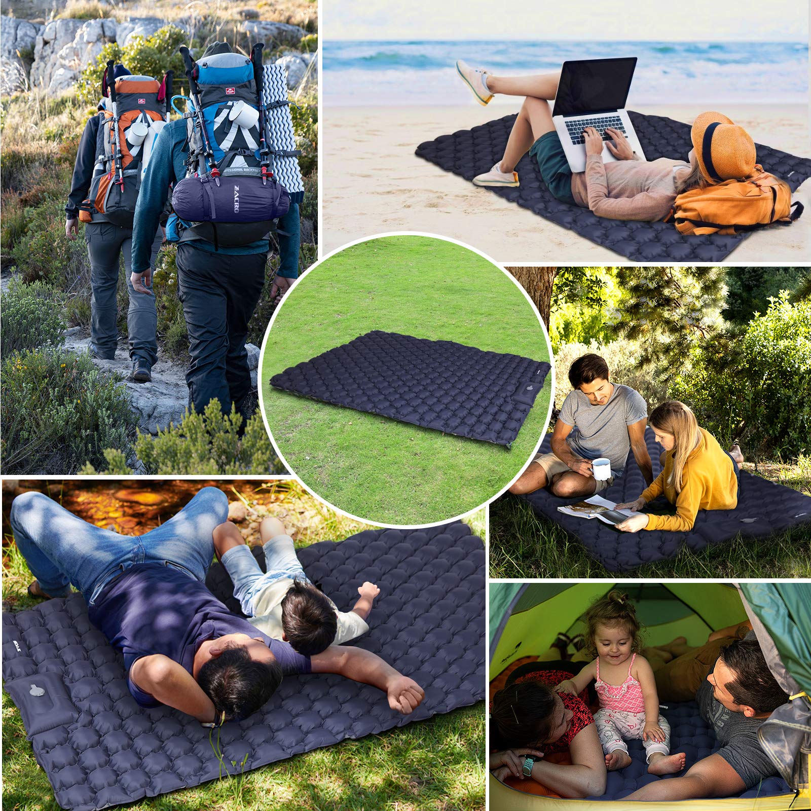Zacro Double Camping Sleeping Pad, 2 Person Camping Sleeping Mat, Wide 47 inches Lightweight Camping Mattress, Sleeping Mat for Backpacking, Camp, Hiking, Travel.