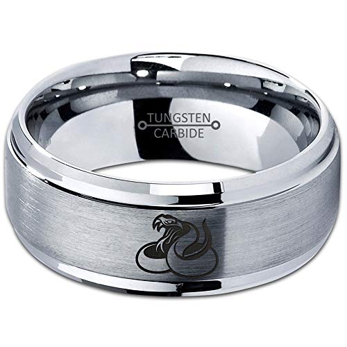 Zealot Jewelry Tungsten Hissing Snake Python Serpent Band Ring 8mm Men Women Comfort Fit Gray Step Bevel Edge Brushed Polished Size 15