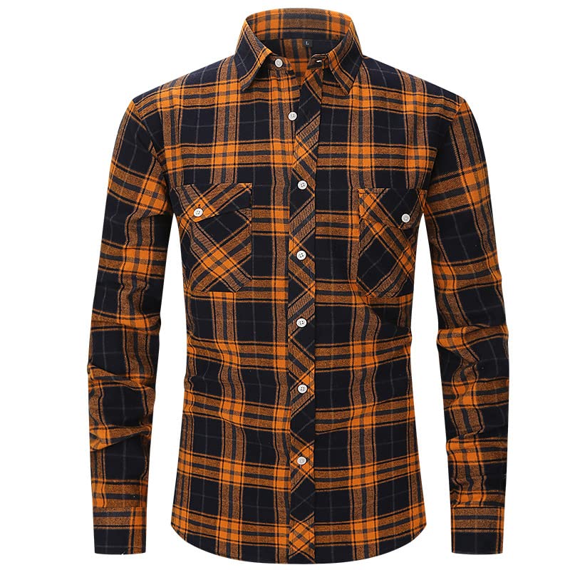 Shirts for Men Causal Plaid Double Pocket Shirts Long Sleeve Spring Autumn Flannel Social Dress Shirt M512 K S