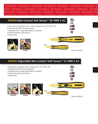 Sperry Instruments VD6504 Non-Contact Voltage Detector, 50-1000 V AC, Black, 5 Sensors