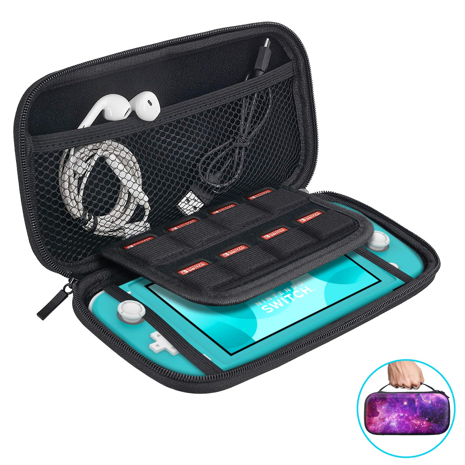 VORI Carrying Case for Nintendo Switch Lite 2019, Portable Protective Hard Shell with 8 Game Cartridges for Nintendo Switch Lite Console & Accessories Kit, Galaxy