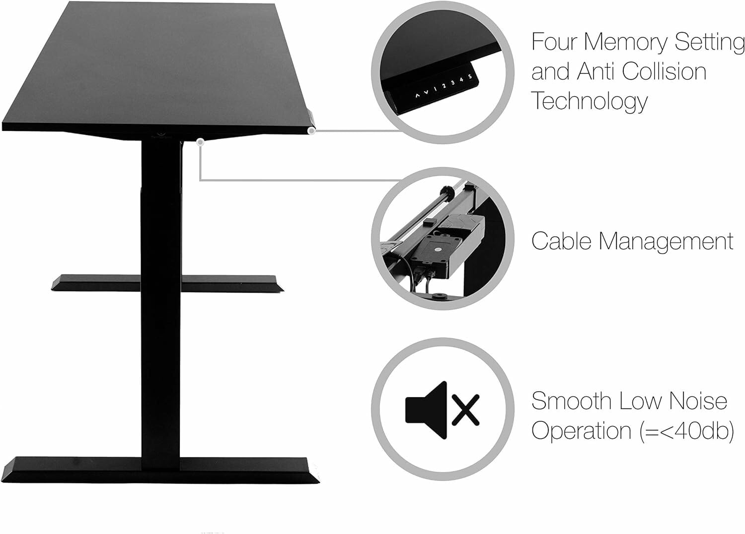 TechOrbits Electric Standing Desk Tabletop - 47 Inch Motorized Workstation Two Leg Frame Stand Up Desk with Memory Settings and Telescopic Sit-Stand Height Adjustment Black