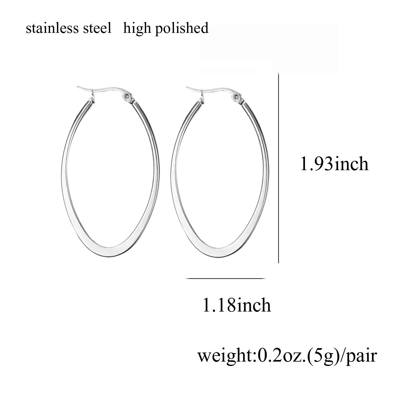 Stainless Steel Gold Thin and Flat Big Large Oval Spring loaded Hoop Earrings-Silver