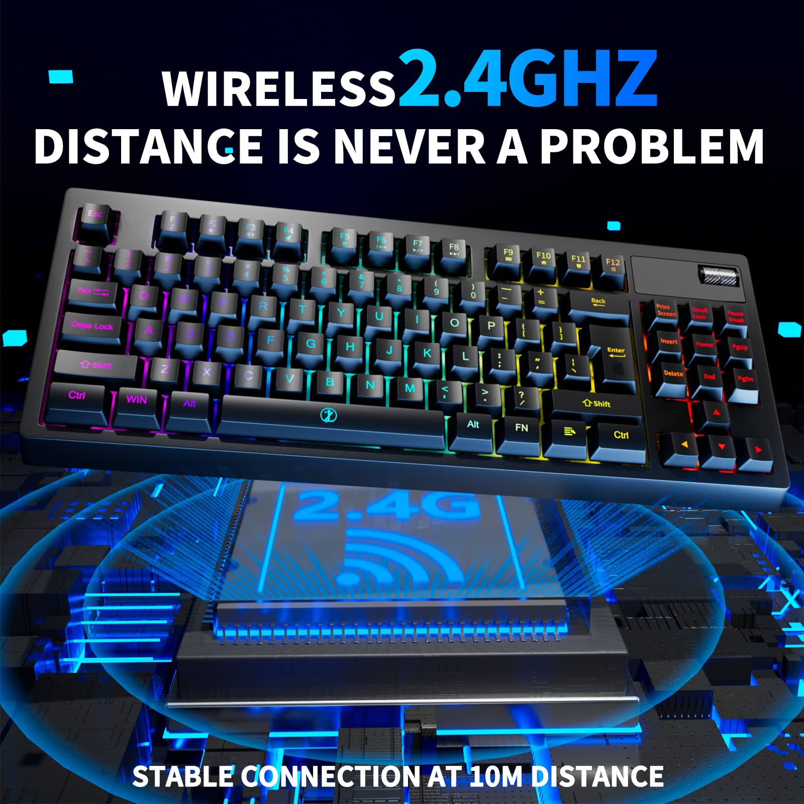 ZJFKSDYX Wireless Gaming Keyboard and Mouse Combo - Ergonomic Keyboard with Rainbow Backlight, Mechanical Feel, USB-C Charger, Long Battery Life - Compact for PC, Laptop, Desktop