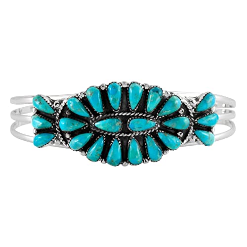 Turquoise Bracelet Sterling Silver 925 Genuine Gemstones Cuff Bracelet (Turquoise)
