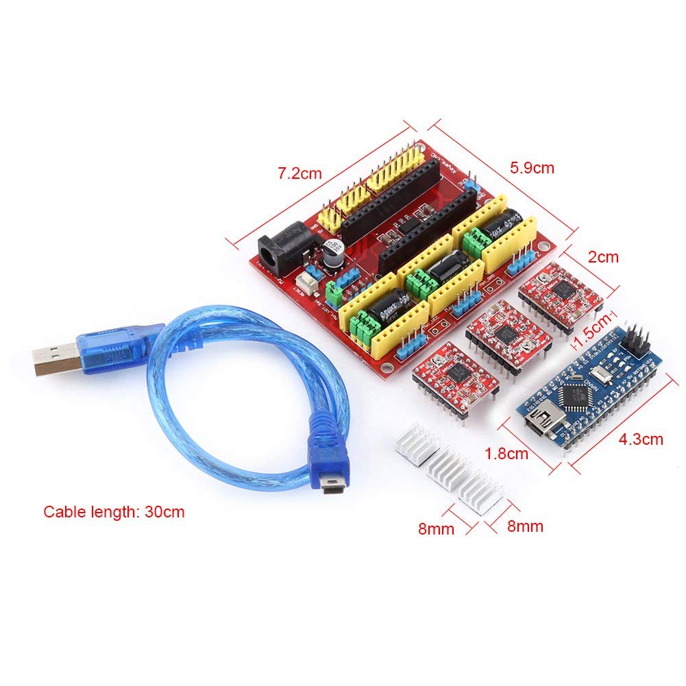 WINGONEER CNC Shield V4+ with Nano 3.0 A4988 Stepper Motor Driver Board for Arduino