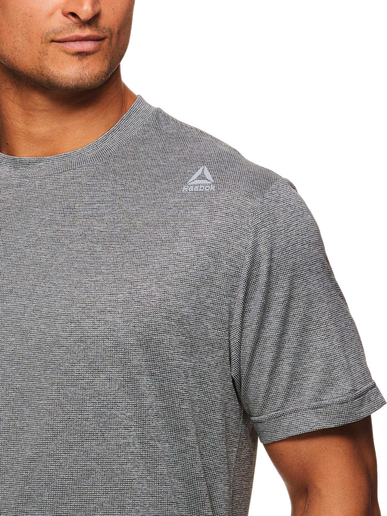 Reebok Men's Supersonic Crewneck Workout T-Shirt Designed with Performance Material - Sprint Charcoal Heather Grey, Small