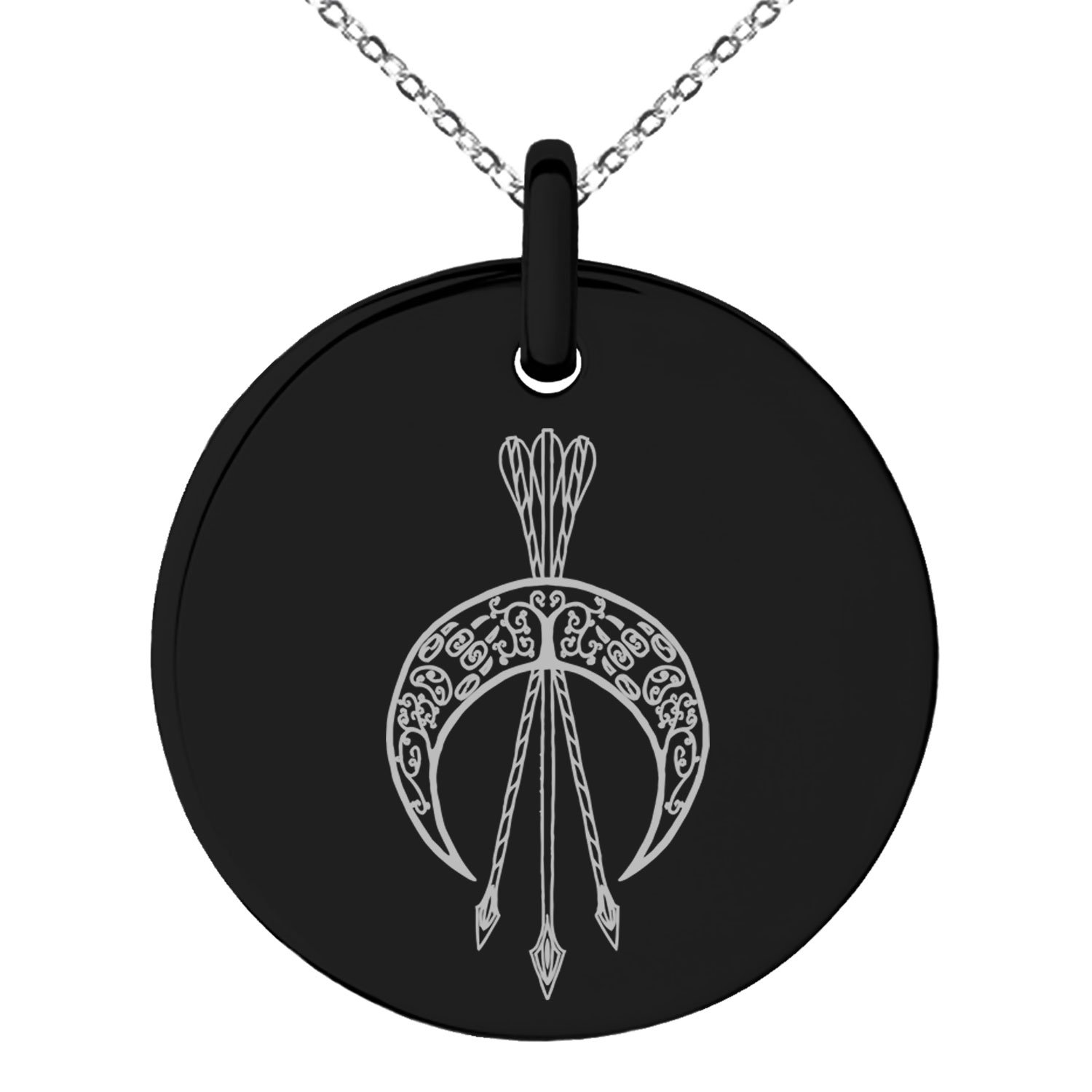 Tioneer Jewelry | Black Plated Stainless Steel Medallion Pendant Necklace | Circle Necklace for Men & Women | Stainless Steel Jewelry, Artemis, Greek Goddess of Moon, Black