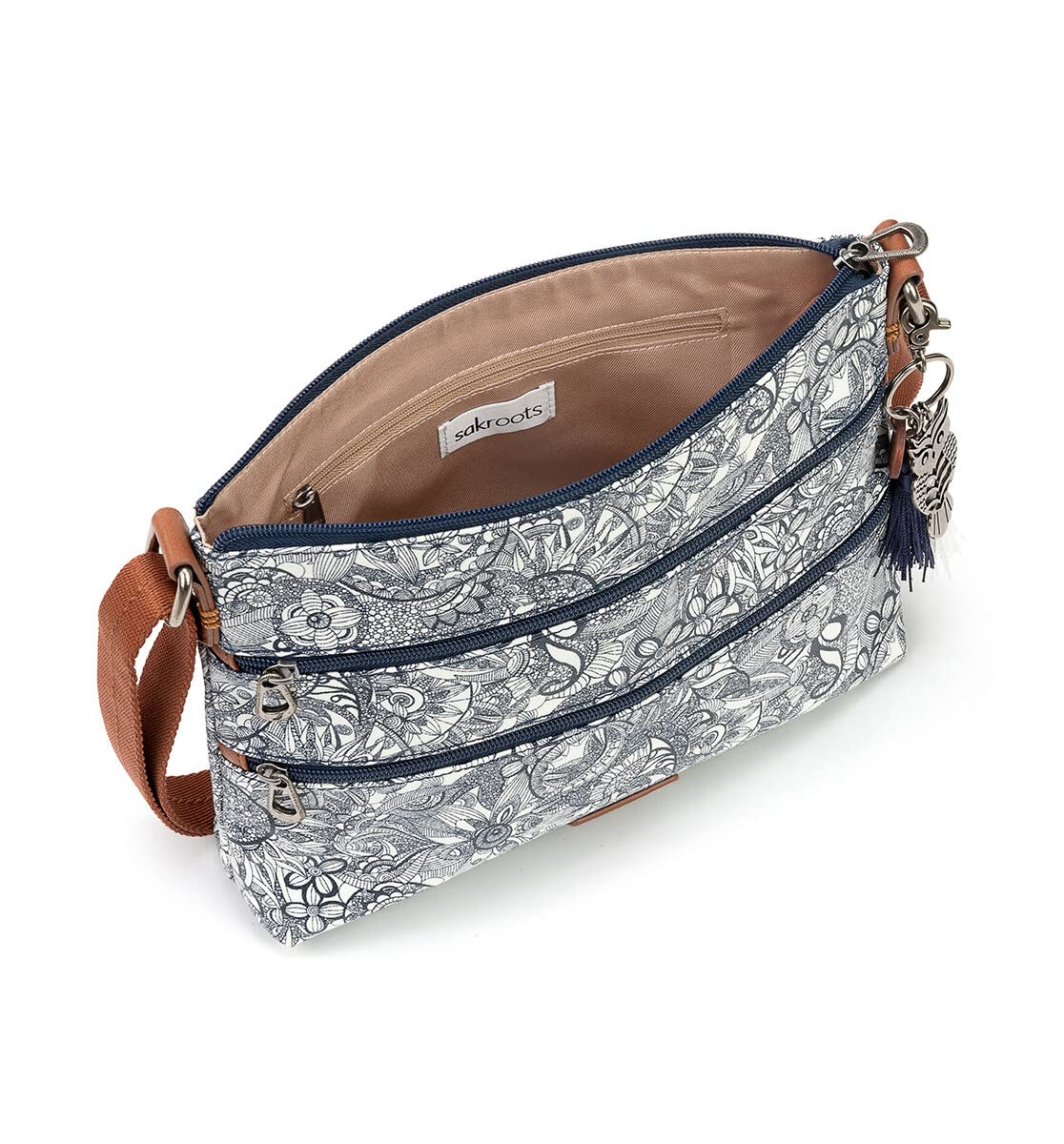 Sakroots Artist Circle Basic Crossbody Bag in Canvas, Multifunctional Purse, Navy Spirit Desert