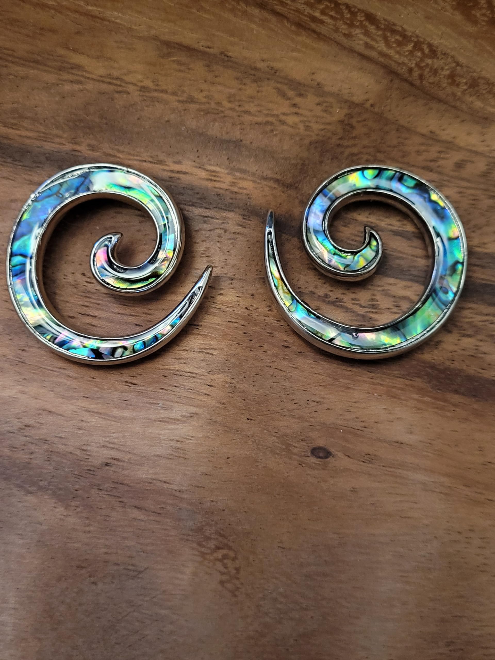 Zaya Body Jewelry Pair 0g or 2g Steel Blue Green Abalone Ear Spirals Tapers Gauges 8mm 6mm (0g 8mm)