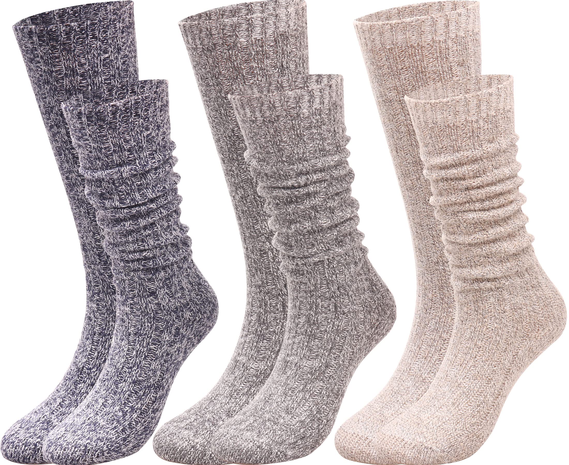 TINTAO 3 Pairs Women Winter Wool Cable Knit Crew Knee High Boot Socks,Size 5-11#W919 (Polyester Blend, Color A01)