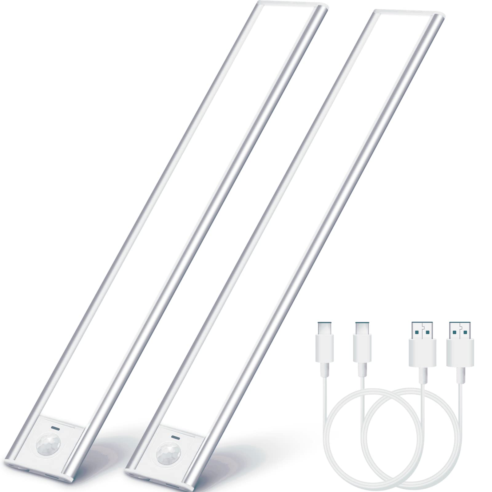 Wakodir 69 LED Under Cabinet Lighting, Motion Sensor Cabinet Light with 1800 mAh Battery, Wireless Rechargeable Night Light for Closet, Hallway, Stairs Cabinet, Kitchen, Wardrobe, Cupboard - 2 Pack