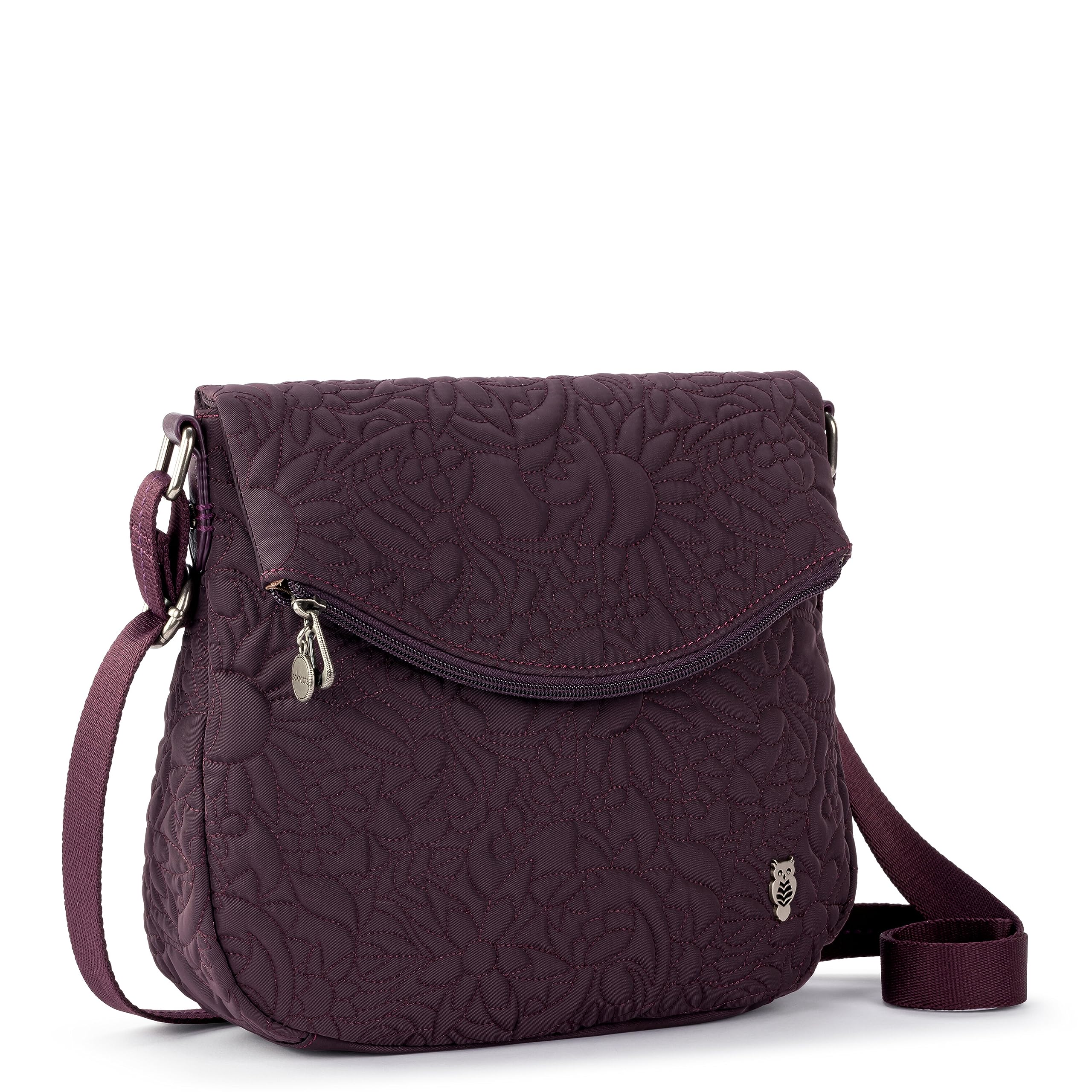 Sakroots Foldover Crossbody Bag in Eco-Twill with Adjustable Strap, Aubergine Spirit Desert Quilted