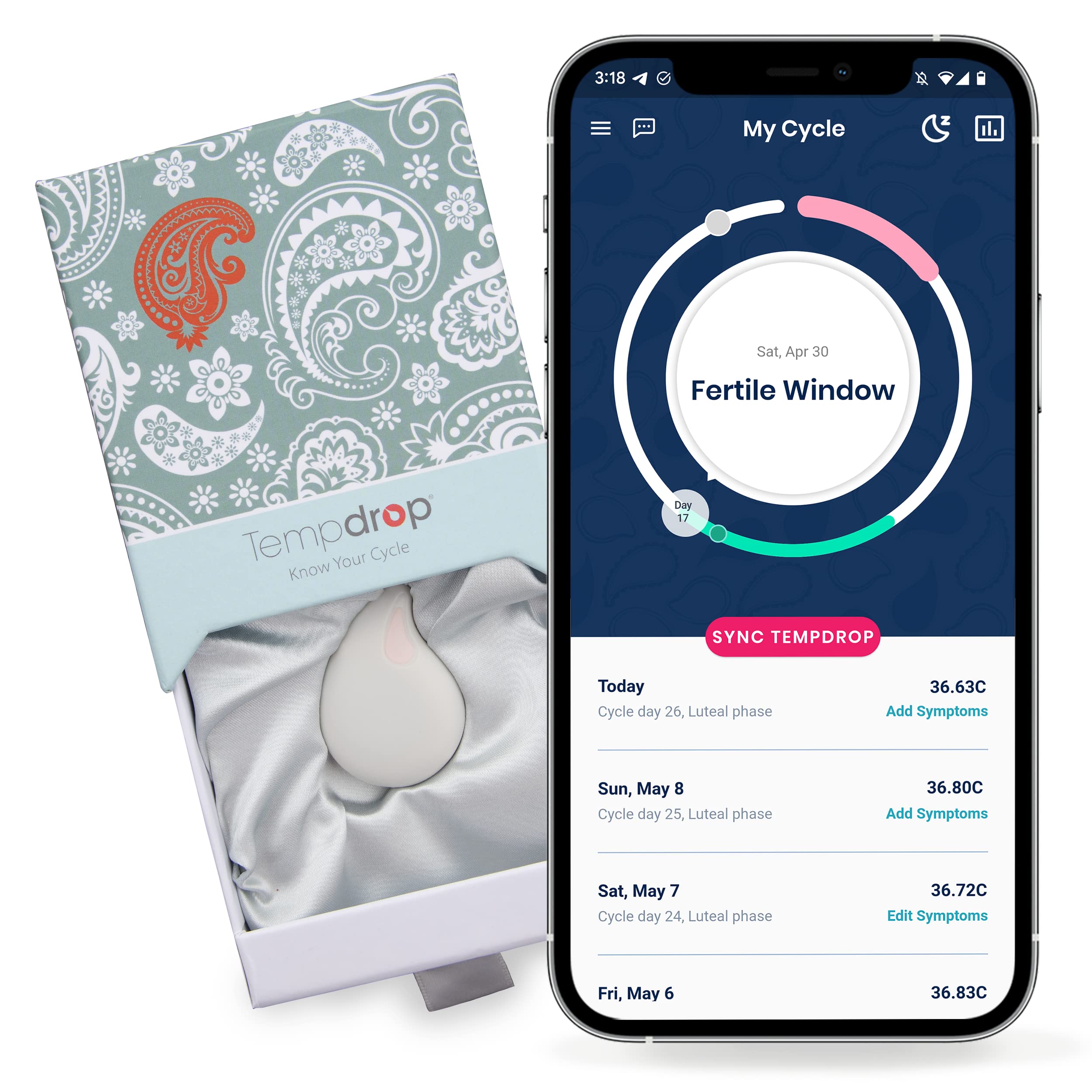 Tempdrop Fertility and Ovulation Tracker –Wearable Basal Body Temperature (BBT) Monitoring Sensor and Fertility Charting App Includes Comfortable Armband (L/XL - 12.5-18.5 Inches)