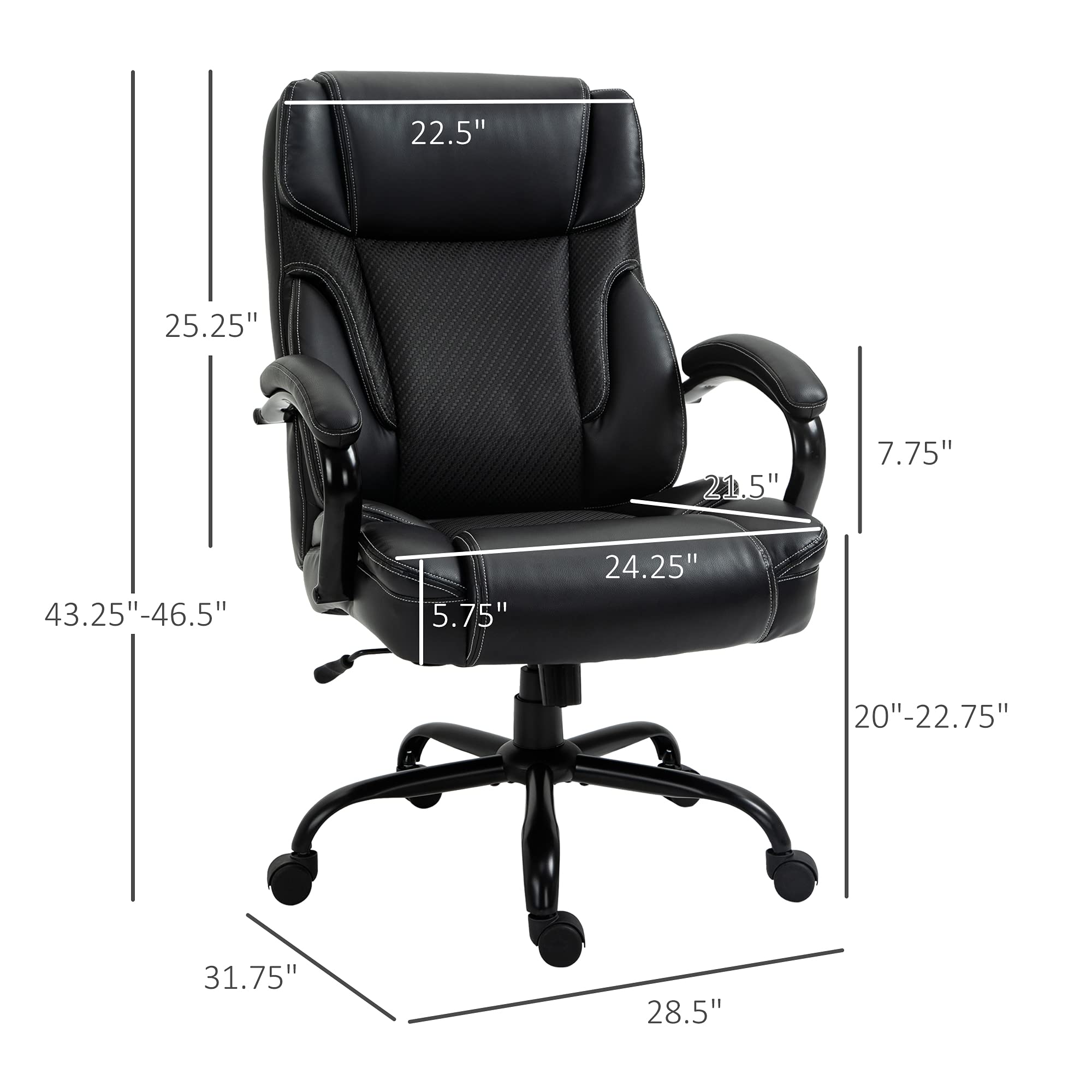 Vinsetto 484LBS Big and Tall Ergonomic Executive Office Chair with Wide Seat, High Back Adjustable Computer Task Chair Swivel PU Leather, Brown