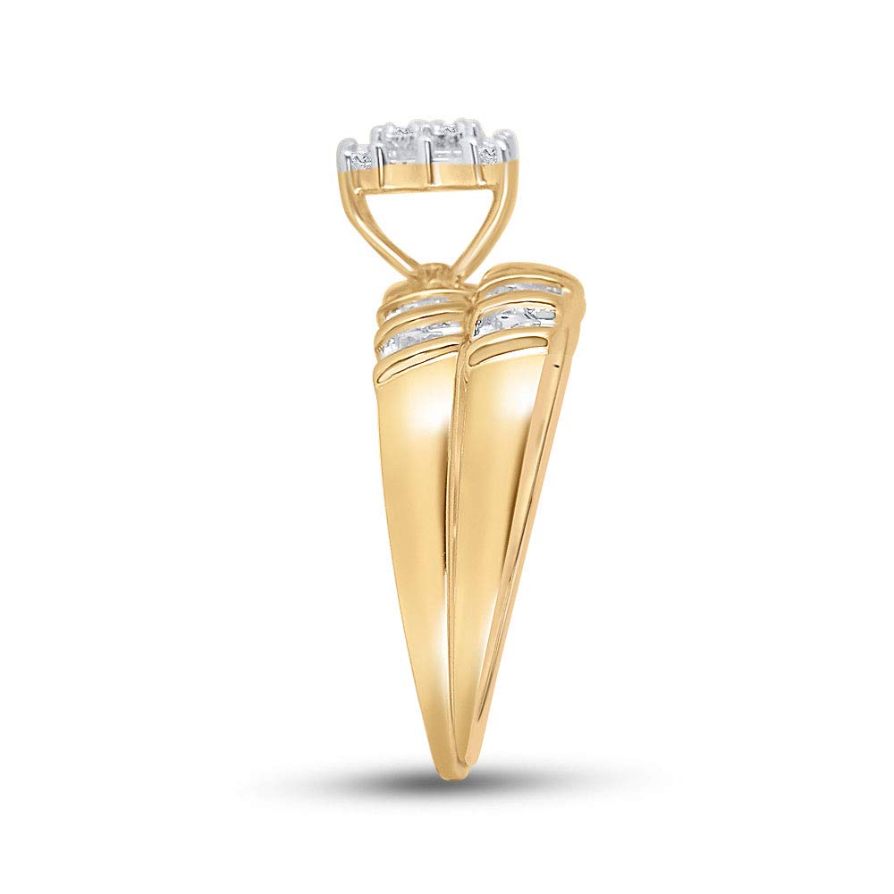 Sizes - L = 6.5, M = 9 - 10k Yellow and White 2 Two Tone Gold Mens and Ladies Couple His & Hers Trio 3 Three Ring Bridal Matching Engagement Wedding Ring Band Set - Round and Baguette Diamonds - Emerald Shape Center Setting (1/10 cttw) - Please use drop d