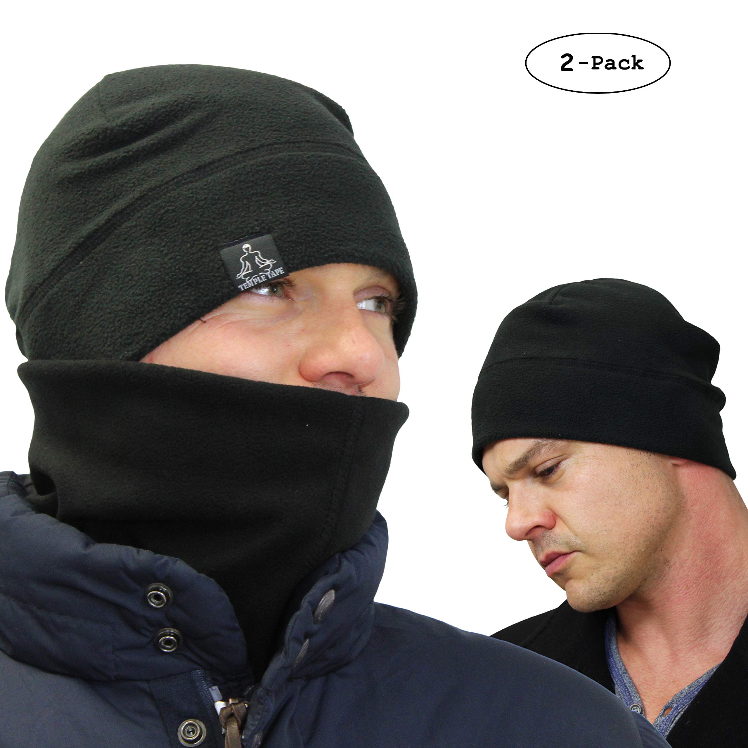 Temple Tape Tactical Fleece Watch Cap Beanie β Skull Cap Fleece Hat - 2 Pack Black/Black - One Size (Fits Most Heads)