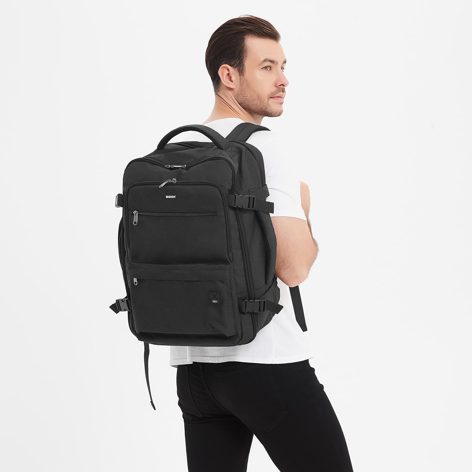 WANDF Travel Backpack For Spirit Airlines Personal Item Bag 18x14x8 with Wet Pocket, 17 Inch Laptop Backpack for Men Women(Black)