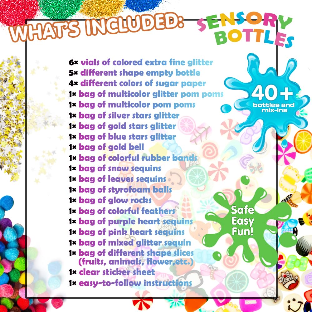 VMNlooking Sensory Bottles Kits for Calm Down Corner Supplies Magic Mixies Sensory Toys for Toddlers1-3 Kids with Glitter, 5 Fun Shaped Containers