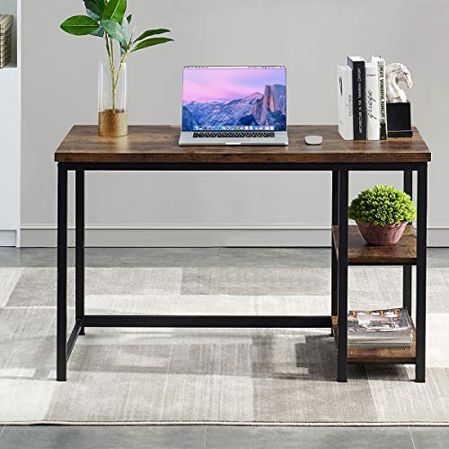 SHOCOKO Industrial Computer Desk with Shelves, 47 Inch Rustic Sturdy Home Office Writing Desk, Vintage Brown