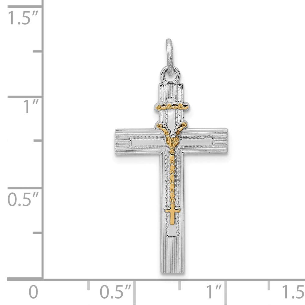 Solid 925 Sterling Silver & Vermeil Rosary Cross Pendant (30mm x 16mm)