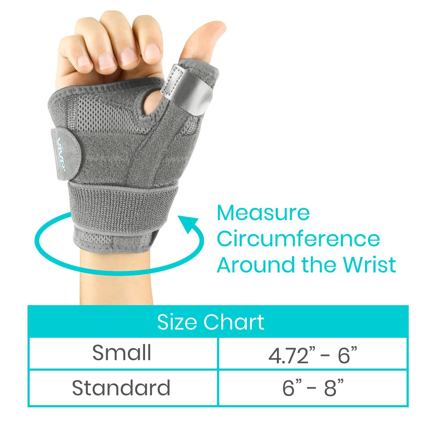 Vive Thumb & Wrist Brace for Right or Left Hand - Spica Splint Brace for Carpal Tunnel, Tendonitis, & Arthritis in Hands or Fingers - Compression Support for Women Men - Stabilizer Relief for Bowling