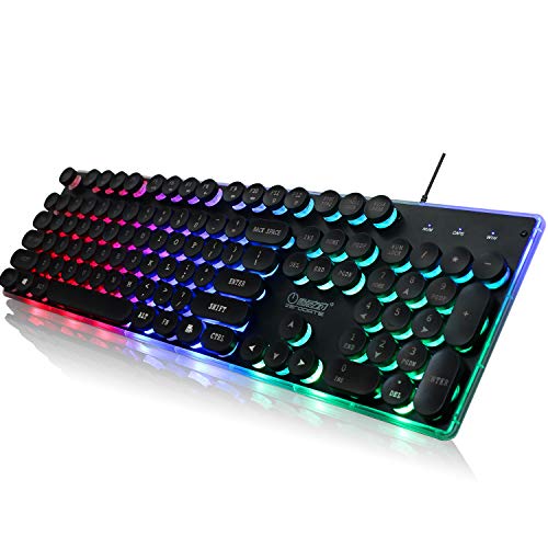 ZERODATE KB202 Steampunk Gaming Keyboard Wired LED Backlit Keyboard with Round Keycaps Retro Typewriter Circle Keyboard
