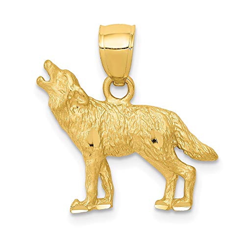 Saris and Things 14k Yellow Gold Solid Diamond-cut Wolf Charm Pendant