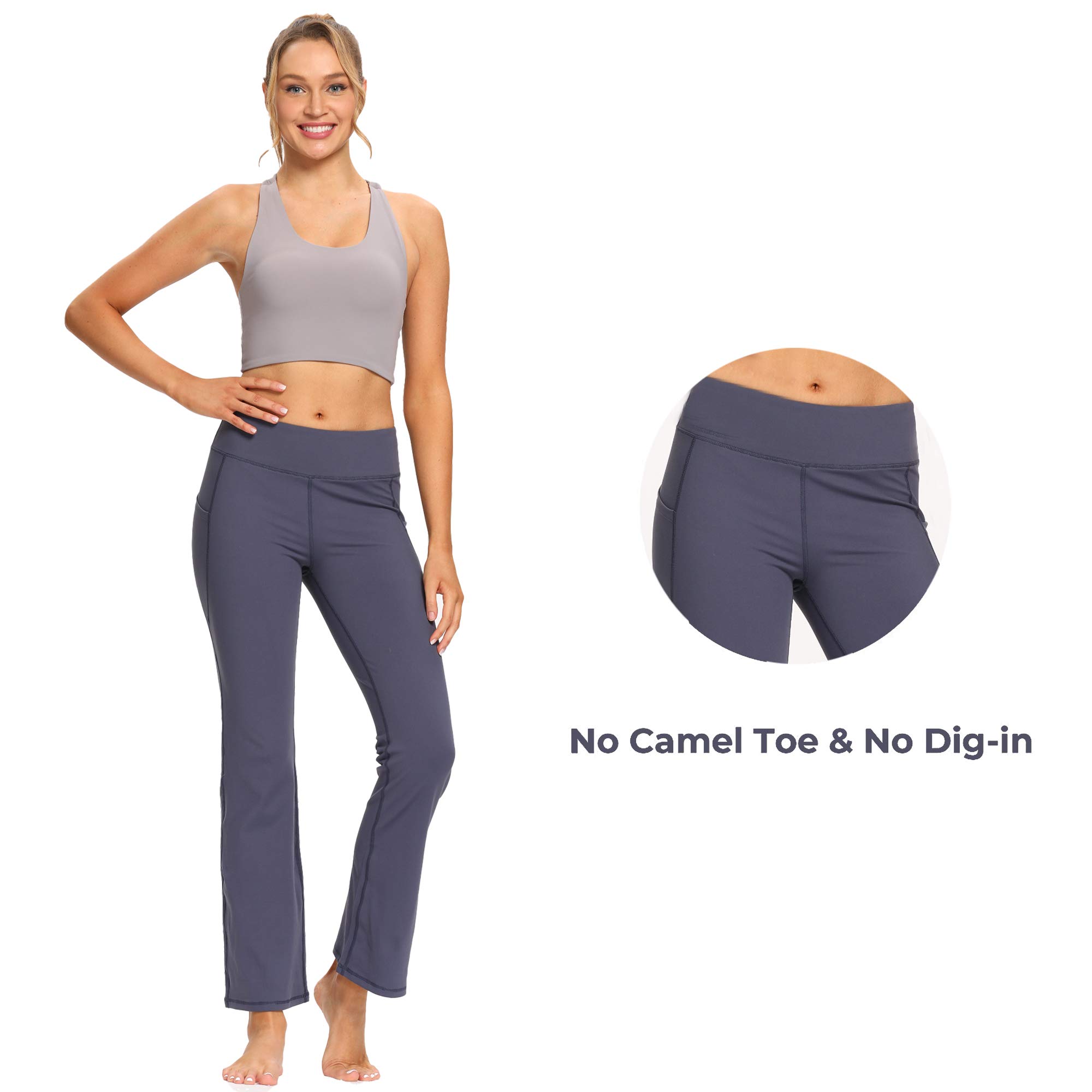 Yogamite Women's Standard Bootcut with 3 Pockets, Tummy Control Workout Flared Bootleg, Yoga Work Pants, Black, Large/29''Inseam