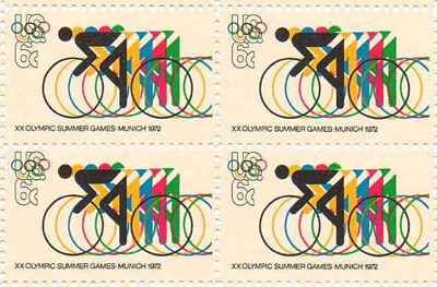 XX Olympic Games Munich Cycling Set of 4 x 6Cent US Postage Stamps Scot 1460