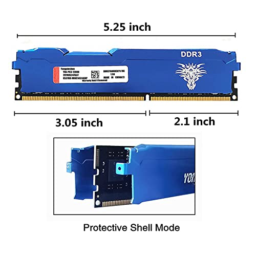 Yongxinsheng DDR3 4GB Desktop RAM 1600MHz PC3-12800 UDIMM Non-ECC Unbuffered 1.5V 2Rx8 Dual Rank 240 Pin CL11 PC Computer Memory Upgrade Module (Blue)