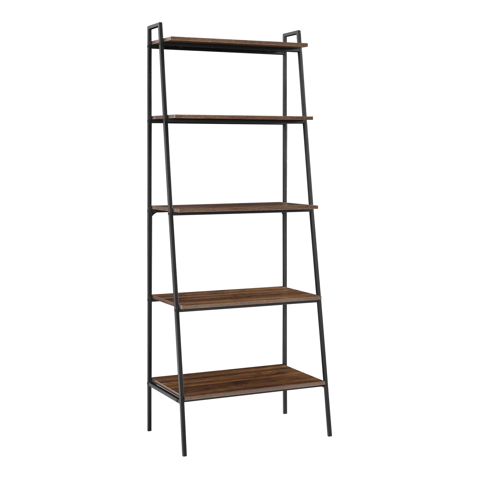 Walker Edison Industrial Metal and Wood Ladder Bookcase Tall Bookshelf Storage Home Office Storage Cabinet, 72 Inch, Dark Walnut