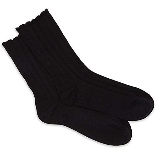 Zodaca Dress Socks for Women, Thin Pointelle Socks with Scallop Edge (Black, 7 Pairs)