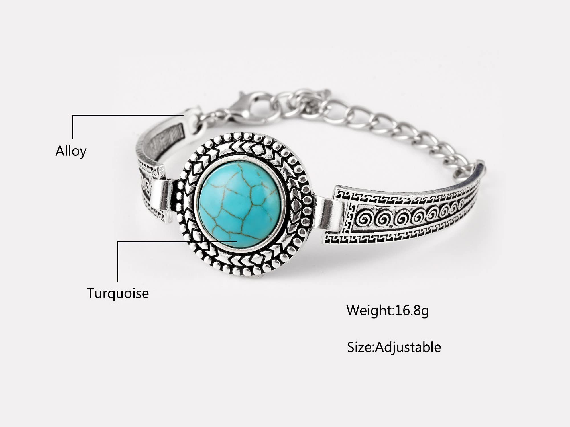 ZIVEMOT Western National Style Vintage Turquoise Bracelet Silver Turquoise Bangle Western Jewelry for Women
