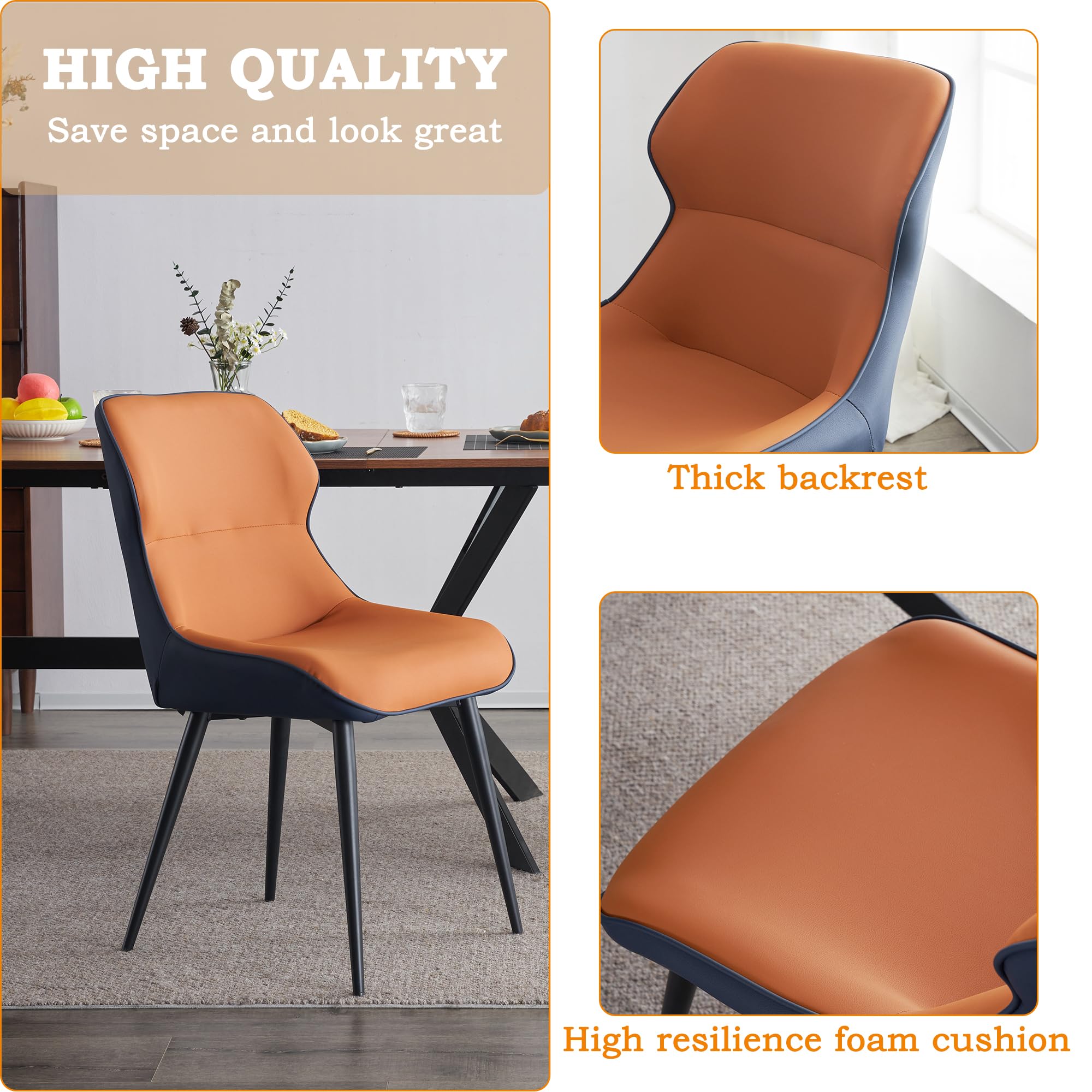 THEETHUNG Upholstered Leather Dining Room Chair Set of 4 Kitchen Chair, Armless Orange Dinner Chair