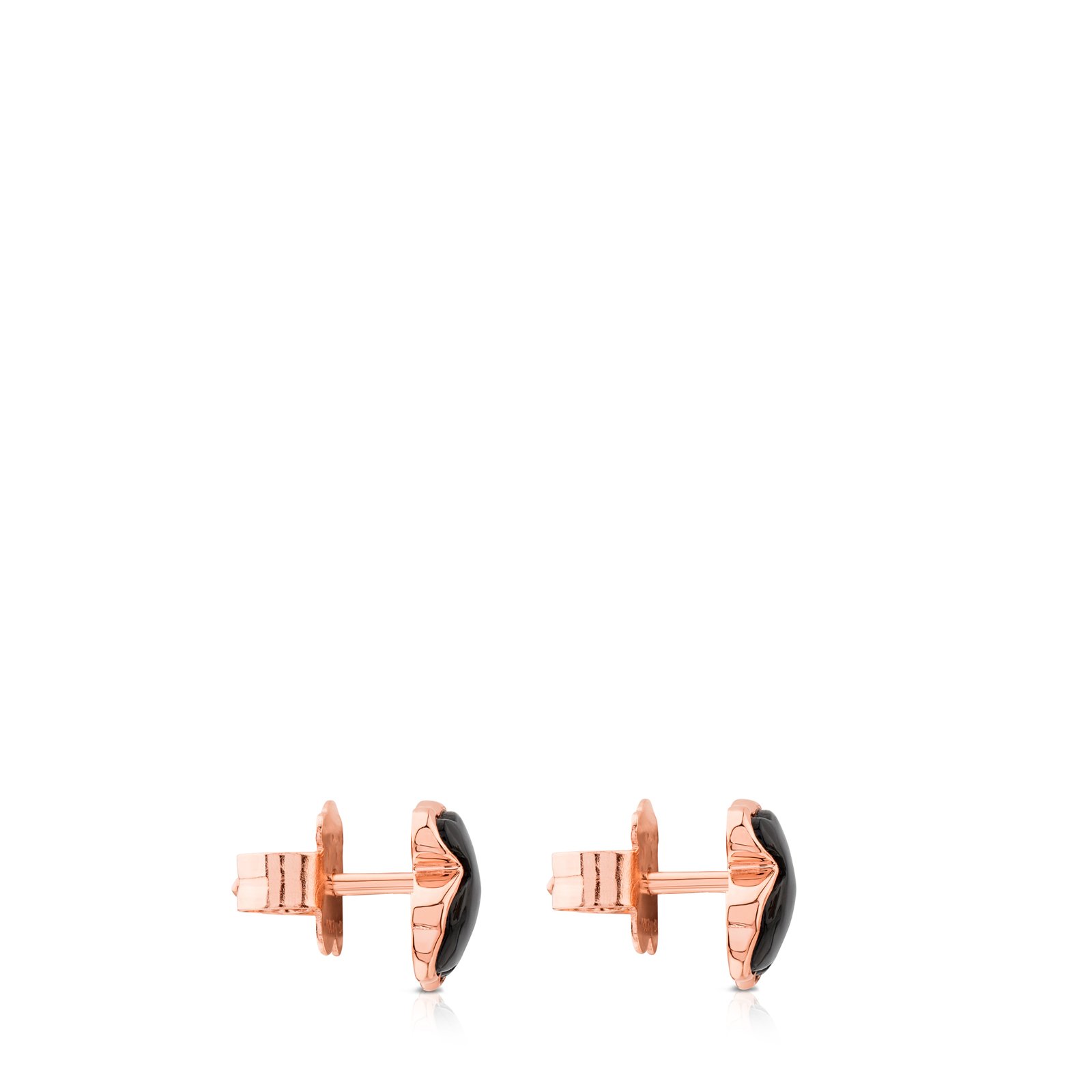 TOUS Rose Vermeil Silver Earrings for Women with Onyx & Bear Motif, Size: 0.7 cm. Motif Collection