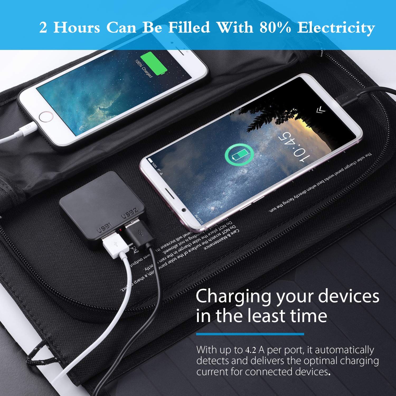 WISSBLUE 60W Solar Panel Charger, Dual USB 3.6A Fast Solar Charger, Portable Camping Travel Charger,Hiking,Hurricane, Emergency Backup. for All 5V-18V Devices, iPhone iPad Samsung Kindle etc.